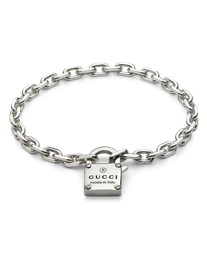 Gucci Sterling Silver Trademark Lock Chain Link Bracelet | Bloomingdale's