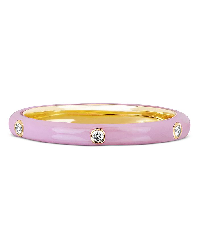 EF Collection 14K Yellow Gold Diamond Pink Enamel Stack Ring ...
