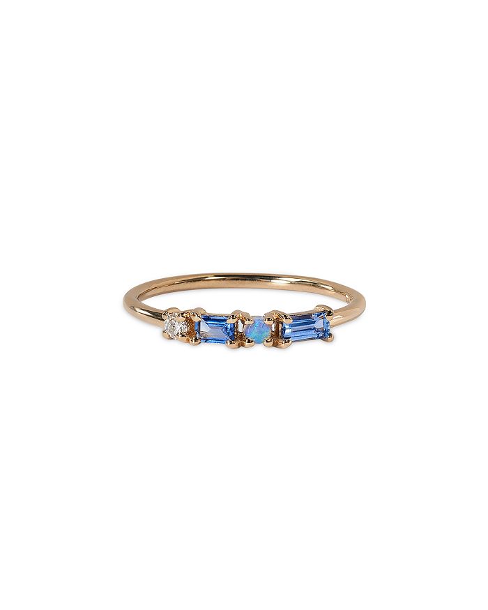 WWAKE 14K Yellow Gold Brickwork Blue Sapphire, Diamond & Opal Pillar ...