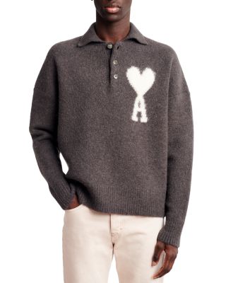 AMI Boxy Point Collar Regular Fit Knit Logo Sweater | Bloomingdale's