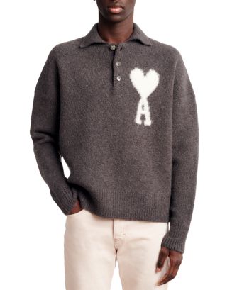 AMI Boxy Point Collar Regular Fit Knit Logo Sweater | Bloomingdale's