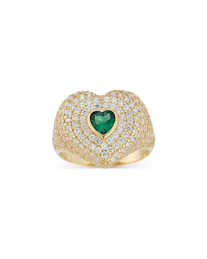 AQUA Pavé & Green Cubic Zirconia Heart Signet Ring - Exclusive ...
