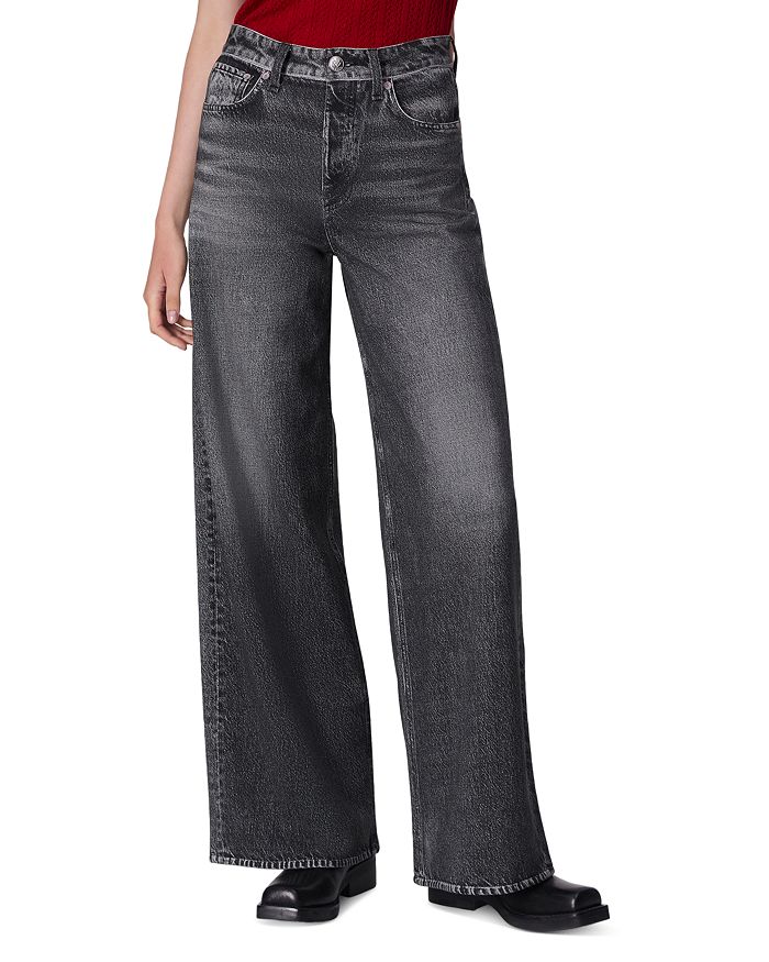 Rag And Bone Miramar Sofie High Rise Wide Leg Cotton Terry Sweatpant Jeans In Washed Black