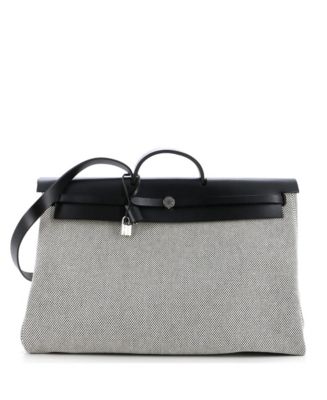 Pre-Owned HERMÈS 50 Herbag Zip Quadrille Canvas and Leather ...