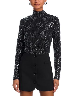 AQUA Beaded Mesh Top - Exclusive | Bloomingdale's