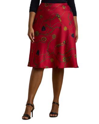 Ralph Lauren Plus Belting Print Satin Charmeuse Midi Skirt | Bloomingdale's