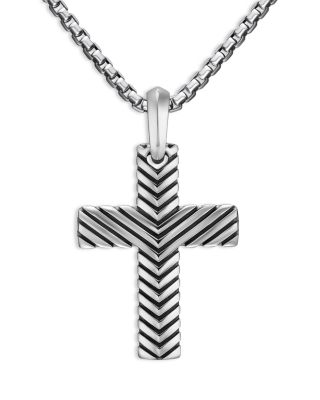 Mens Chevron Cross Pendant in Sterling Silver  36mm