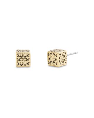 COACH Signature Quilted Cube Stud Earrings in Gold Tone | Bloomingdale's