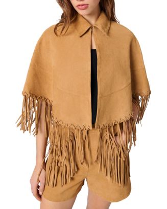 Maje Fringe Trim Leather Coat | Bloomingdale's