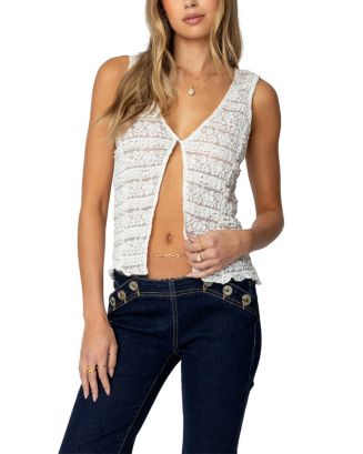 Edikted Evolet Sheer Lace Split Front Top | Bloomingdale's
