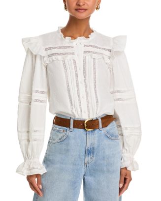 AQUA Pintuck Lace Inset Top - Exclusive | Bloomingdale's