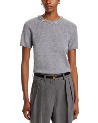 Click here for C by Bloomingdales Cashmere Crystal Trim Short Sle... prices