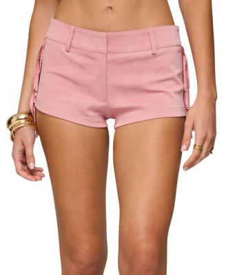 Click here for Edikted Sapir Fringe Faux Suede Shorts prices