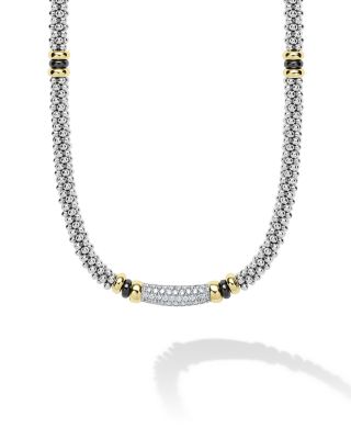 Lagos 18K Yellow Gold & Sterling Silver Black Caviar Diamond & Black Ceramic Collar Necklace  18