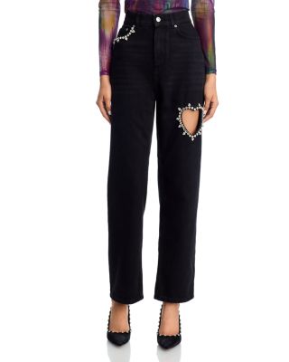 Click here for Area Crystal Heart High Rise Straight Leg Jeans in... prices