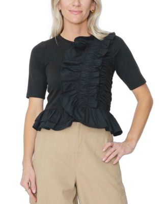 Click here for West Of Fabienne Knit Top with Ruffles prices