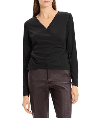 Theory Long Sleeve Overlap Sweater | Bloomingdale's Women