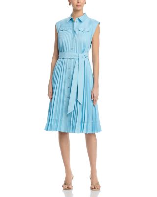 Click here for Milly Johanna Pleated Twill Midi Dress prices