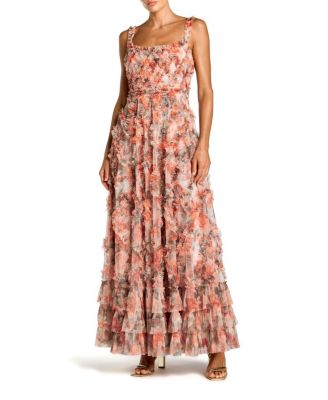 Click here for Mac Duggal Floral Mesh Sleeveless Micro Ruffle A L... prices