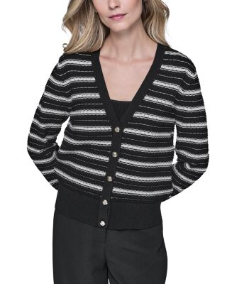 Click here for Karl Lagerfeld Paris Striped V Neck Cardigan prices