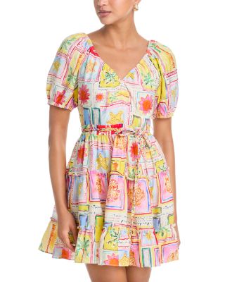 Click here for Aqua Tile Puff Sleeve V Neck Dress - Exclusive prices