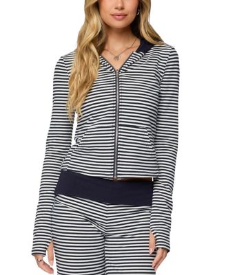 Click here for Edikted Meggy Striped Zip Up Hoodie prices