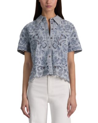Click here for Alice and Olivia Lane Denim Eyelet Shirt prices