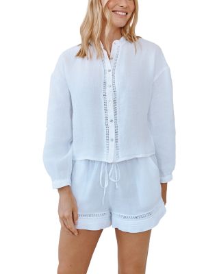 Click here for Bella Dahl Mandarin Collar Trimmed Button Down Shi... prices