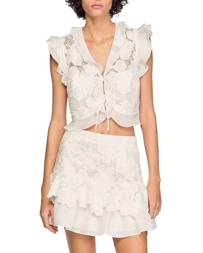 Click here for Sandro Guipure Lace Crop Top prices