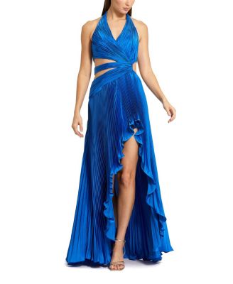 Click here for Mac Duggal Halter Neck Pleated Charmeuse Cut Out G... prices
