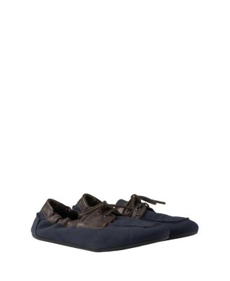Click here for Prada Mens Shuffle Aged Canvas And Leather Boat Sh... prices