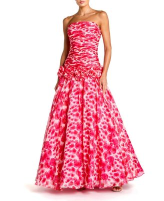 Click here for Mac Duggal Printed Chiffon Strapless Drop Waist Ba... prices