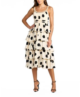 Click here for Mac Duggal Polka Dot Charmeuse Scoop Neck Ruffle M... prices