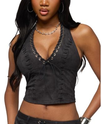 Click here for Edikted Sloane Faux Suede Halter Top prices