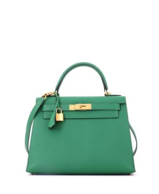 Click here for Pre-Owned HERMES Kelly 28 Handbag Green Epsom with... prices