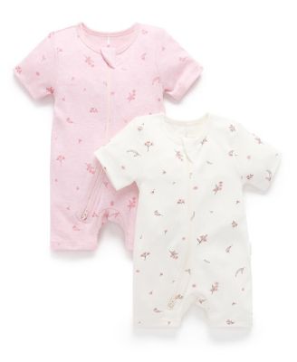 Click here for Purebaby Girls 2 Pack Short Zip Romper - Baby prices