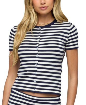 Click here for Edikted Irena Striped Button Up Knit Top prices