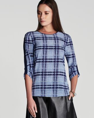 BCBGMAXAZRIA Top - Daria Plaid Silk | Bloomingdale's