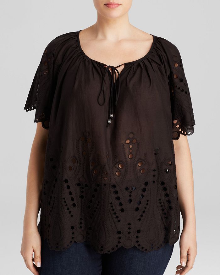 MICHAEL Michael Kors Plus Eyelet Peasant Top | Bloomingdale's