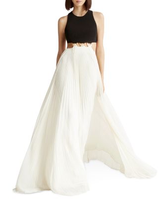 HALSTON HERITAGE HALSTON Color-Blocked Pleated Skirt Gown | Bloomingdale's