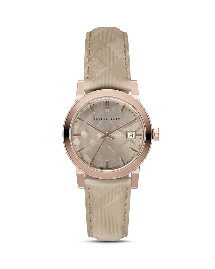 Burberry Check Embossed Leather Strap Watch, 34mm | Bloomingdale's