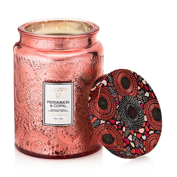 Voluspa Japonica Persimmon & Copal Large Embossed Glass Candle 16 oz ...