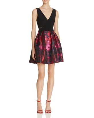 Avery G V-Neck Fit-and-Flare Dress | Bloomingdale's
