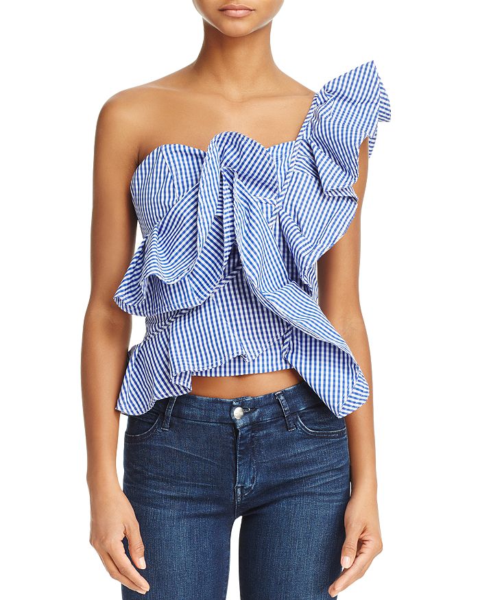 Alpha and Omega One-Shoulder Gingham Ruffle Top | Bloomingdale's