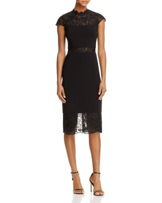 Avery G Mock Neck Lace Trim Dress | Bloomingdale's
