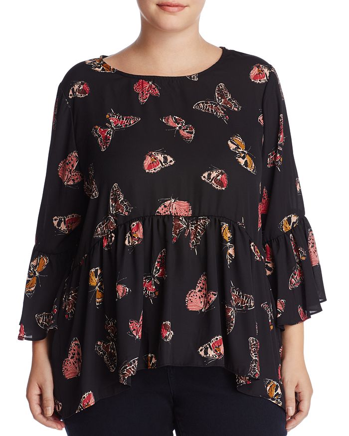 Cupio Plus Butterfly Print Bell Sleeve Top | Bloomingdale's