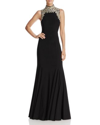 Avery G Embroidered Mock Neck Gown | Bloomingdale's