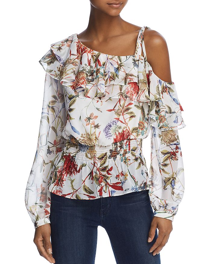 AQUA Ruffled Floral One-Shoulder Top - 100% Exclusive | Bloomingdale's