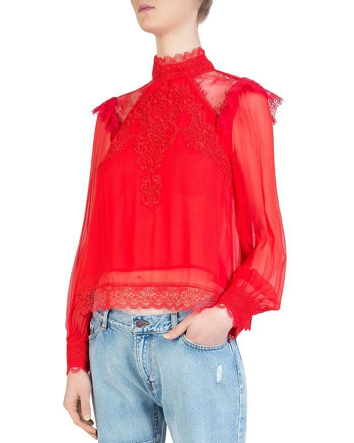 The Kooples Sheer & Lace Detail Top | Bloomingdale's