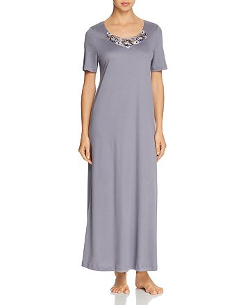 Hanro Jana Embroidered Short Sleeve Cotton Long Gown | Bloomingdale's